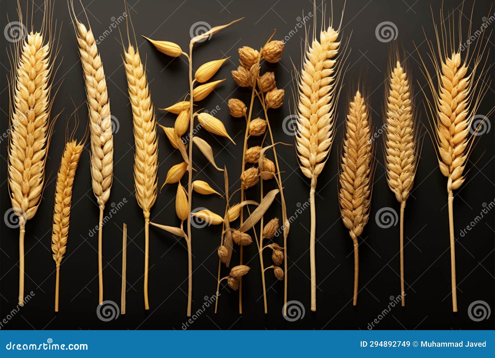 Various Angles Highlight a Set of Different Wheat Specimens Stock ...