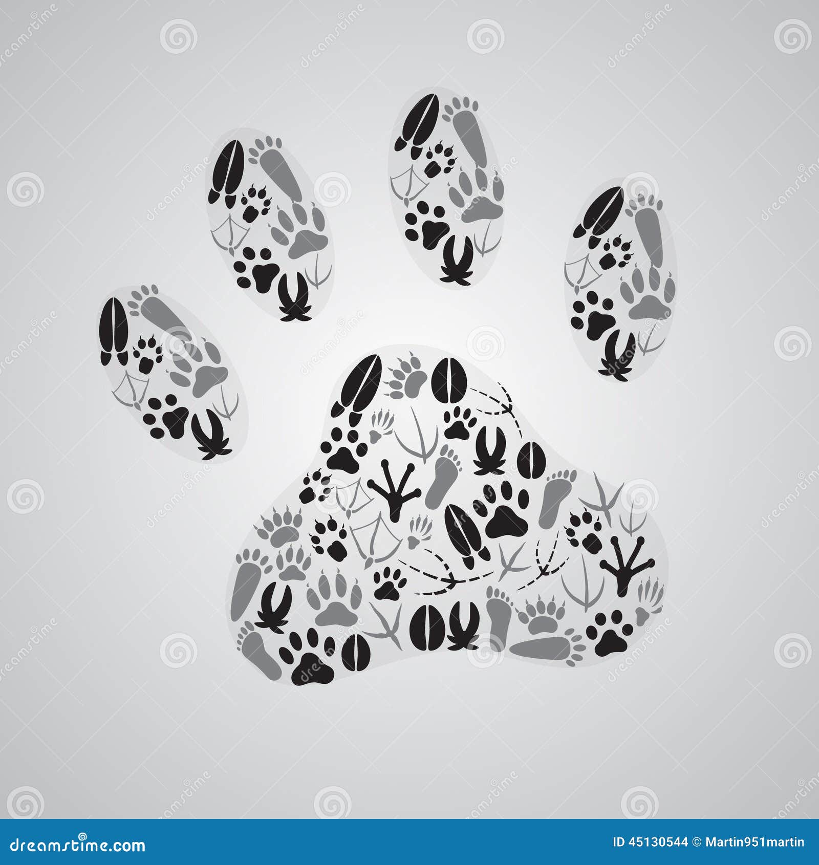 Animal Footprints Black And White Seamless Pattern Cartoon Vector ...