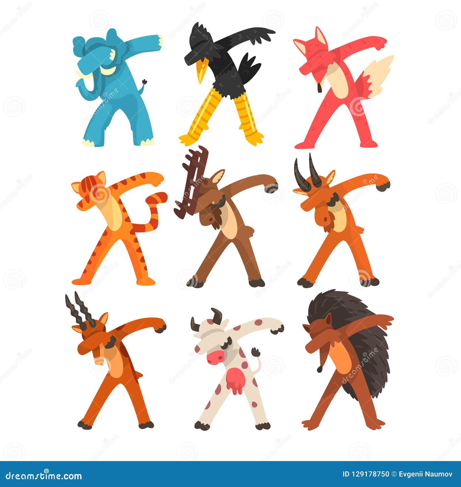 Various Animals Standing In Dub Dancing Poses Set, Cute Cartoon ...
