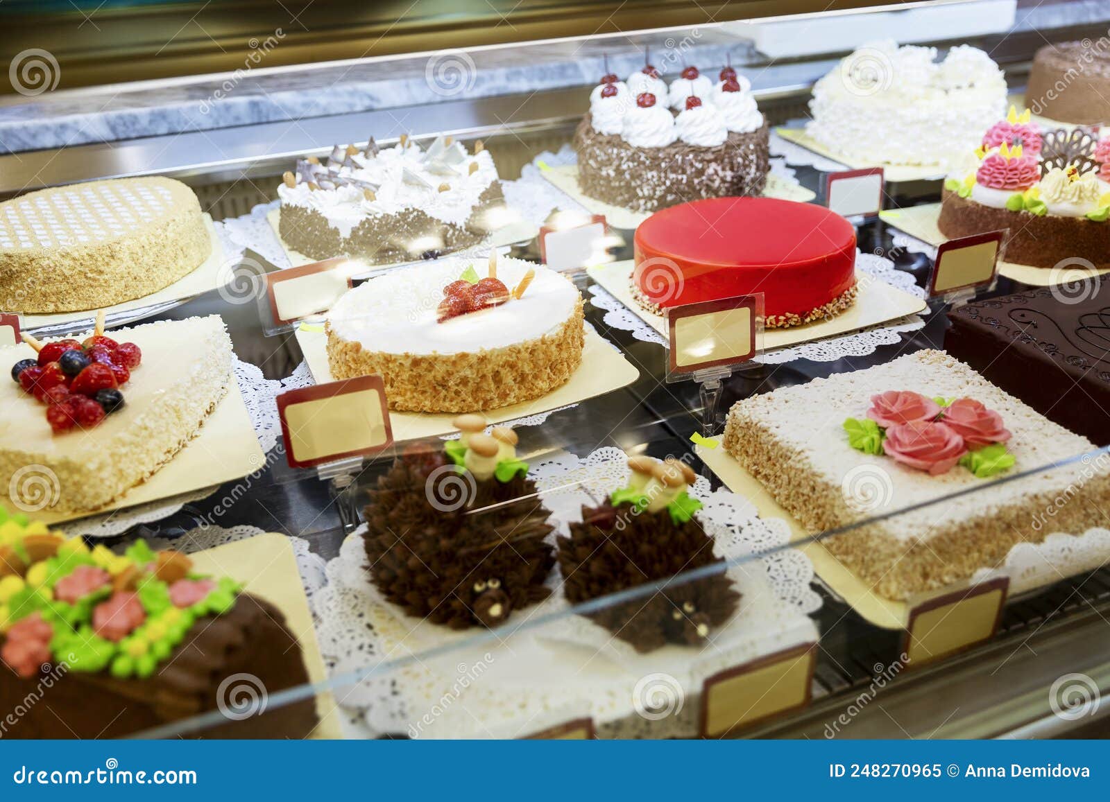 Bar Counter With Cake Stand And Dishes With Delicious Desserts And ...