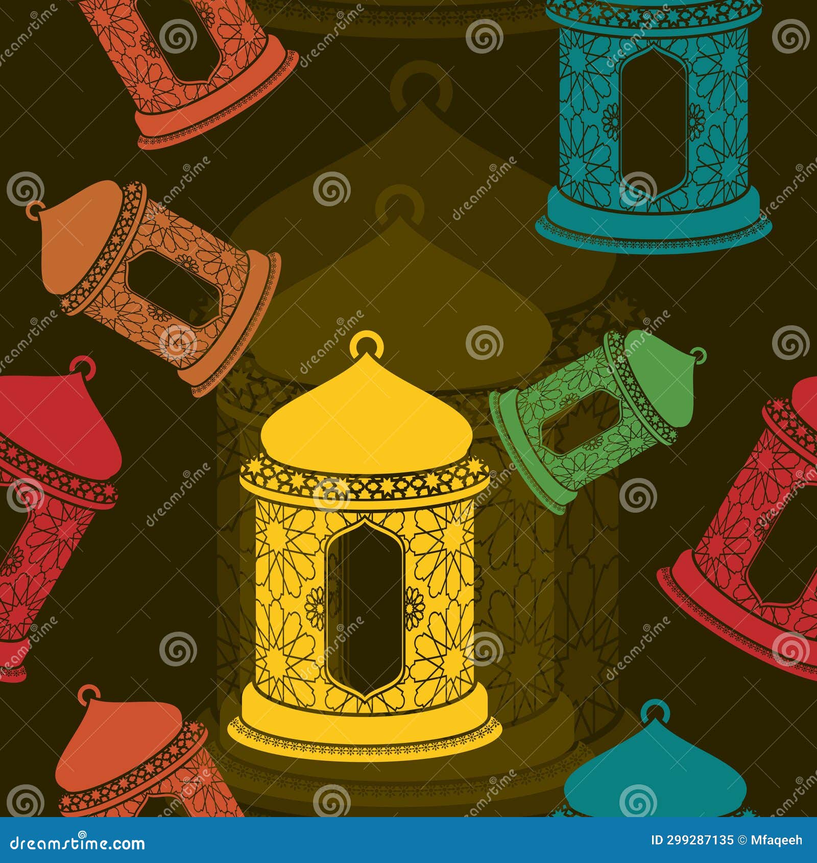 Various Arab Lanterns Vector Illustration with Dark Background Seamless ...