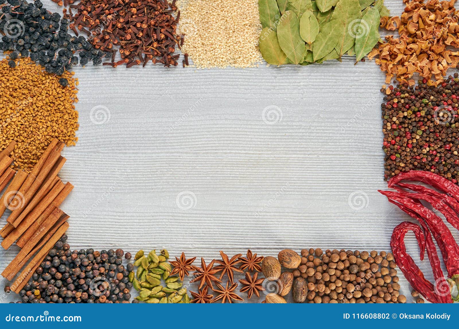 Various Aromatic Indian Spices and Herbs on the Gray Kitchen Table ...
