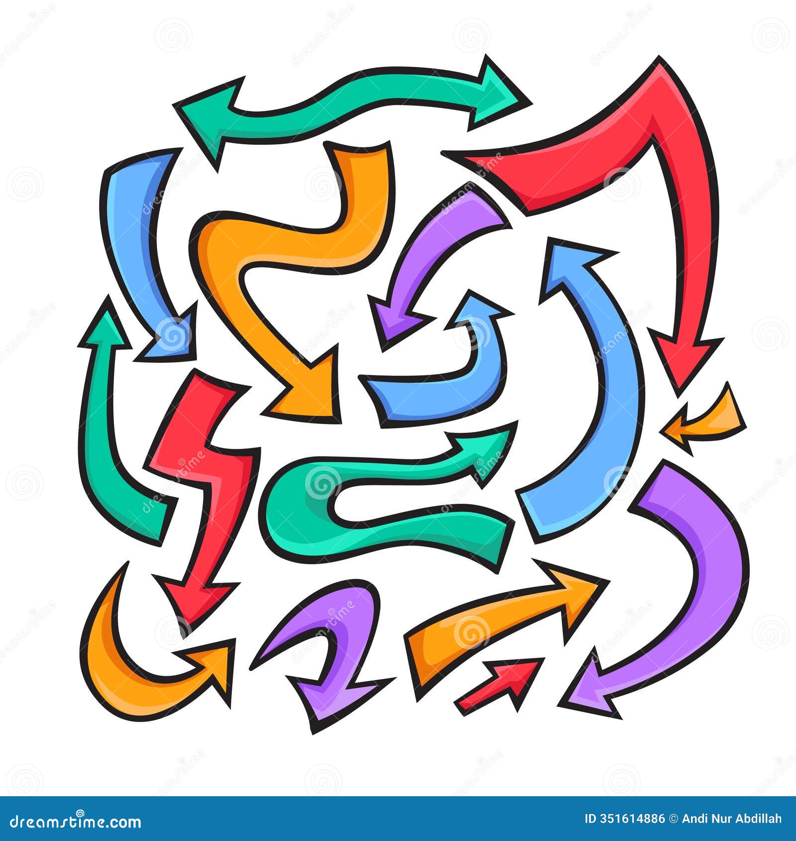 Various Arrow Direction Sketch Doodle Handdrawn Cartoon Curve Motion ...