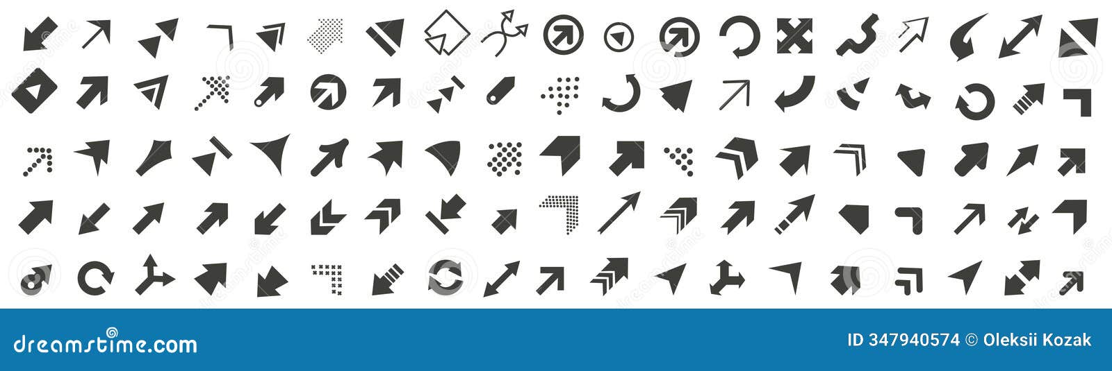 Various Arrows Large Set. Varieties Of Black Symbols Pointers Arrow ...