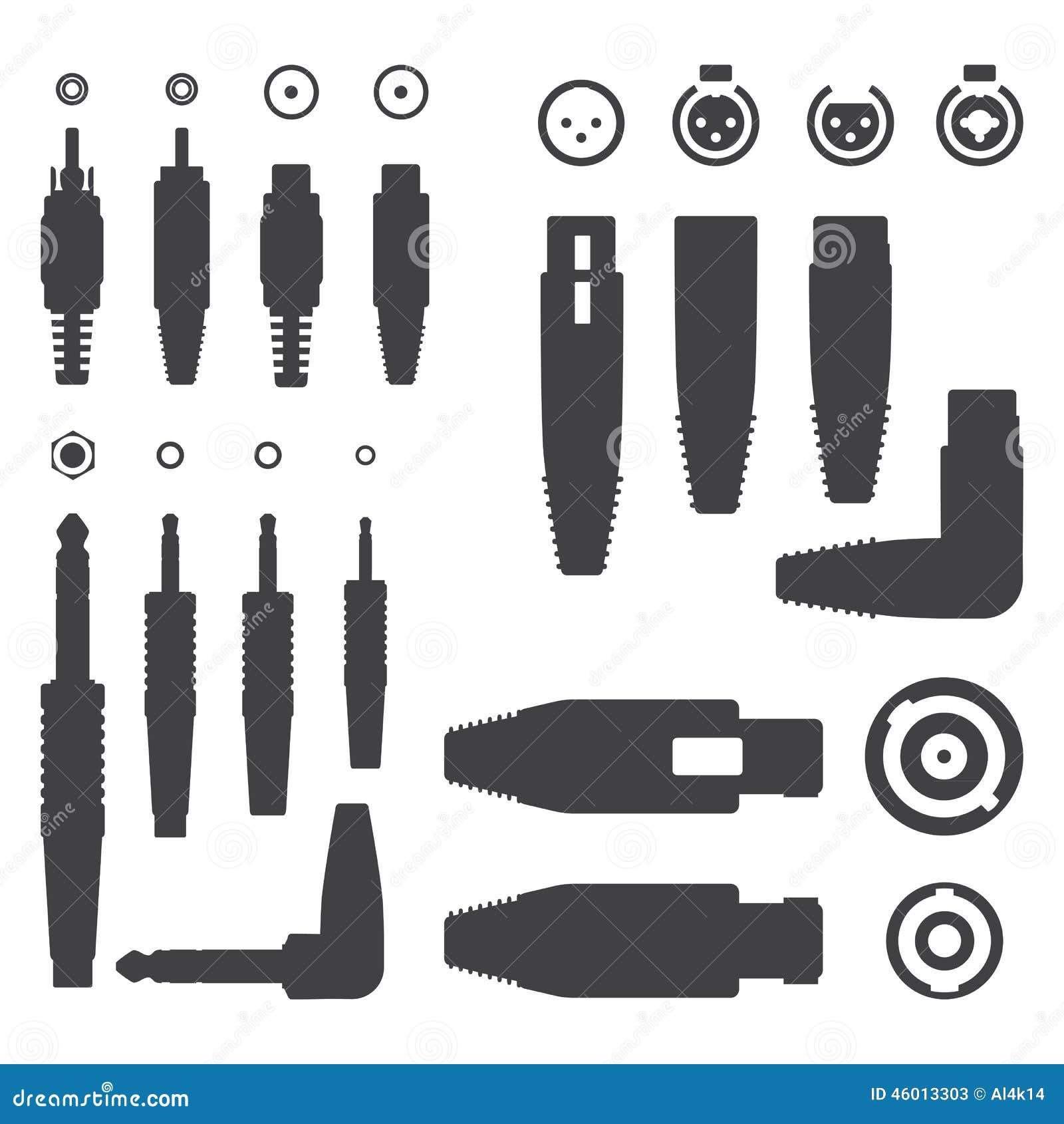 Various Audio Connectors Silhouettes Cartoon Vector | CartoonDealer.com ...