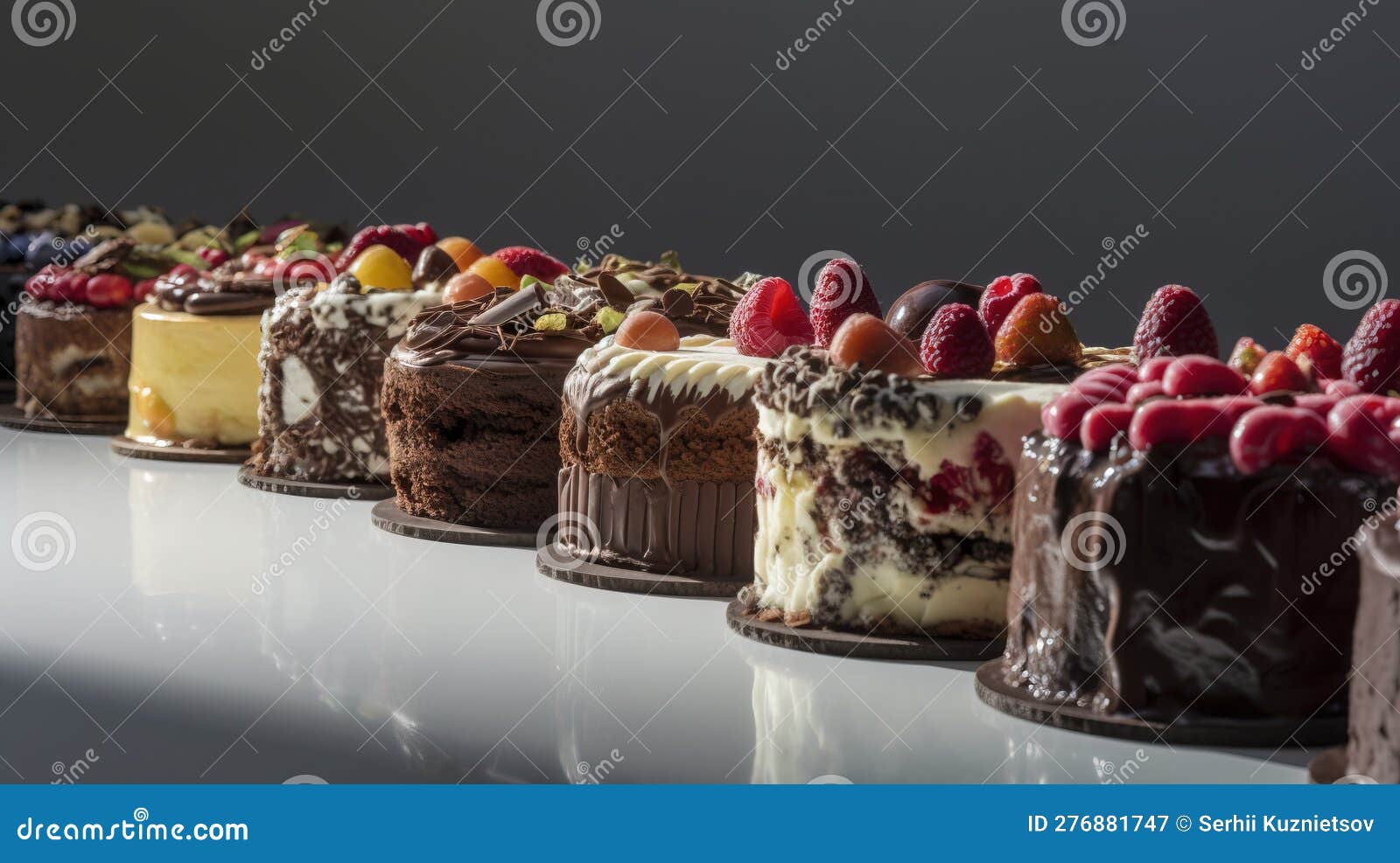 Various Bakery Cakes with Fruit and Chocolate, Cream, Black Background ...