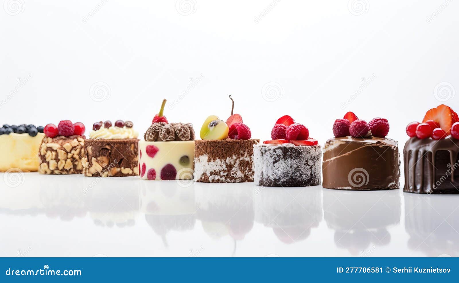 Various Bakery Cakes with Fruit and Chocolate, Cream, White Background ...