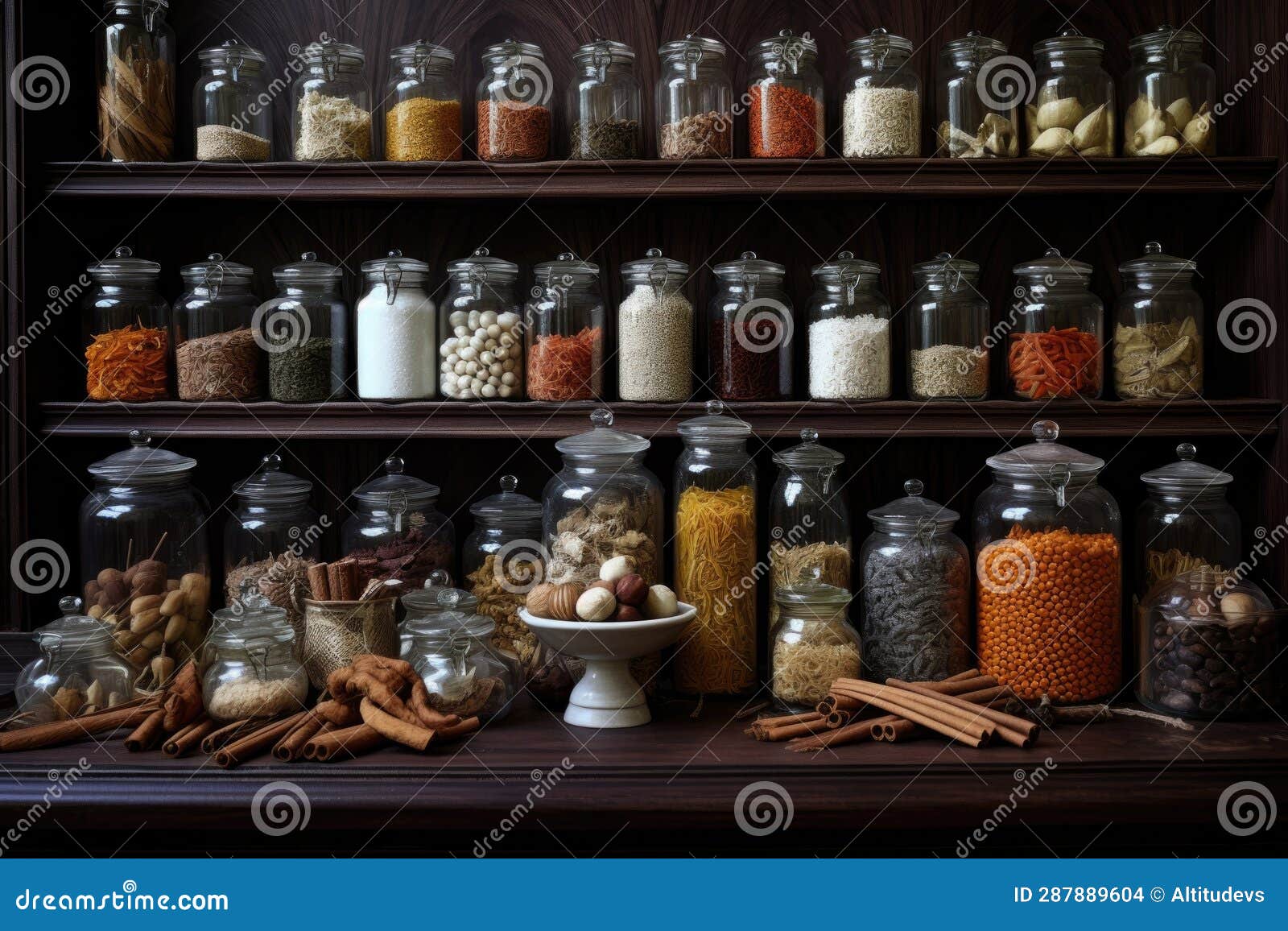 Various Baking Ingredients in Glass Jars on a Shelf Stock Illustration ...