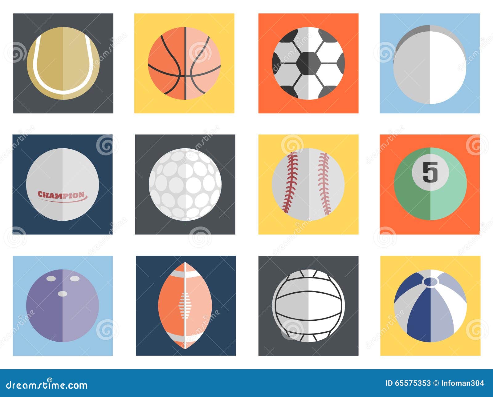 Various balls flat design stock vector. Illustration of football - 65575353