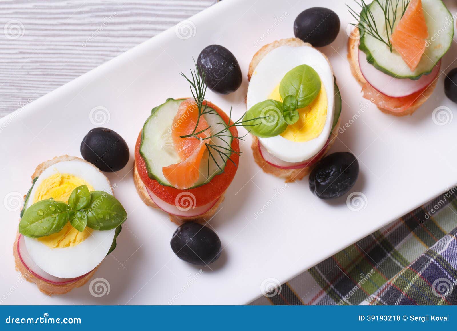 Various Banquet Canape Top View Stock Photo - Image of bread, closeup ...