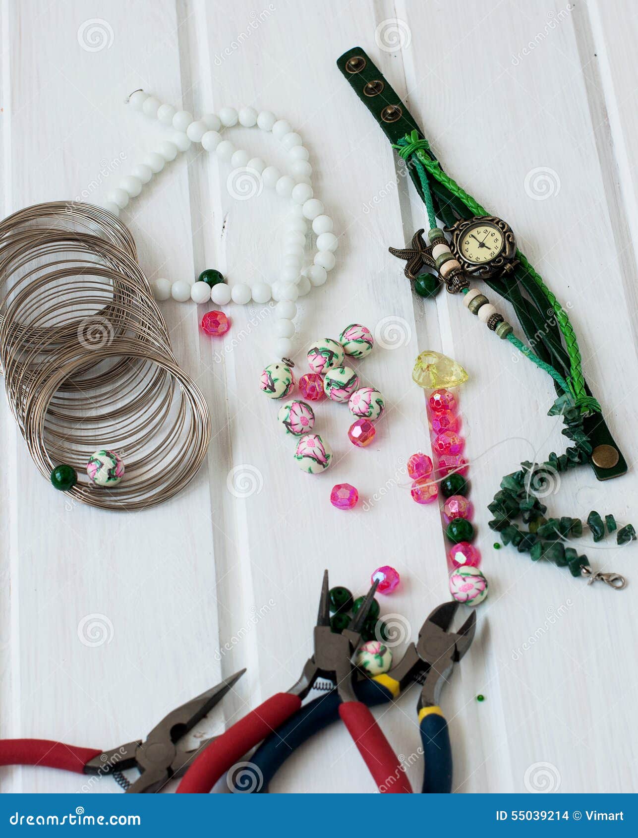 Various Beads and Tools for Making Jewelry Stock Photo - Image of ...