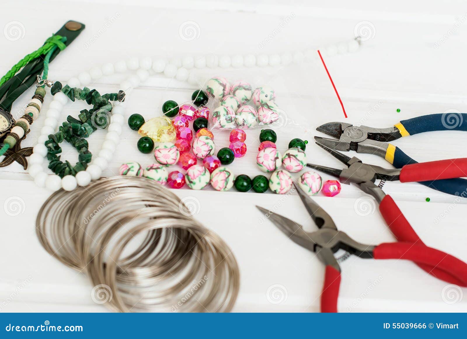 Various Beads and Tools for Making Jewelry Stock Photo - Image of ...