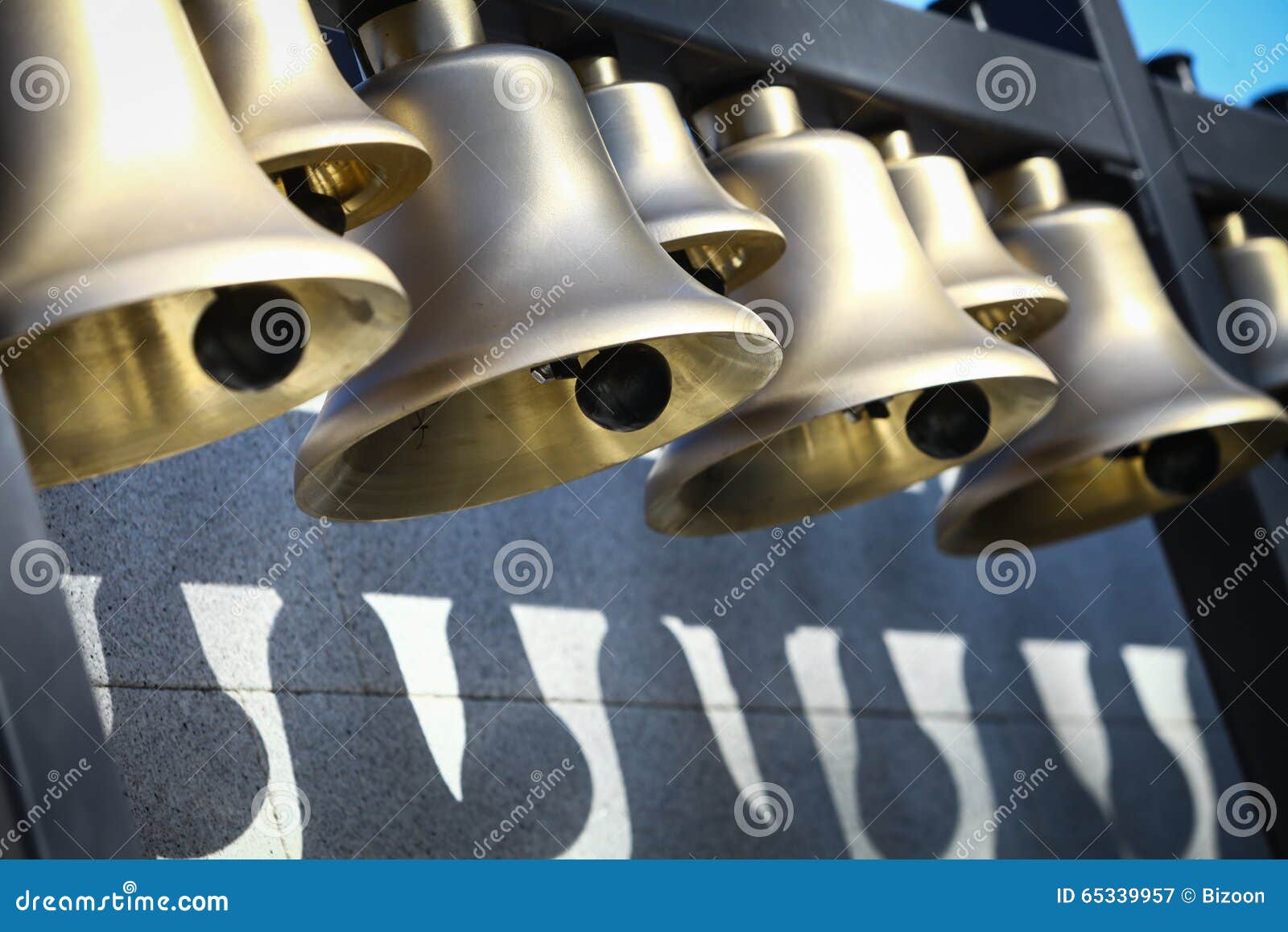Various bells in a row stock image. Image of sound, huge - 65339957