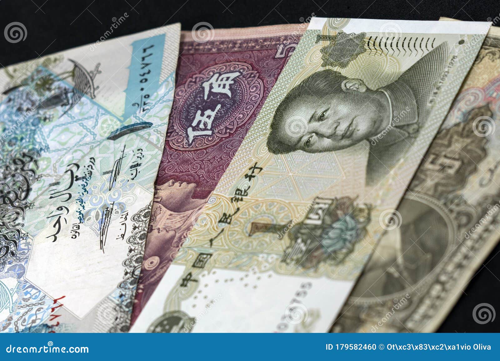 Various Bills of Different Countries Stock Photo - Image of dark ...