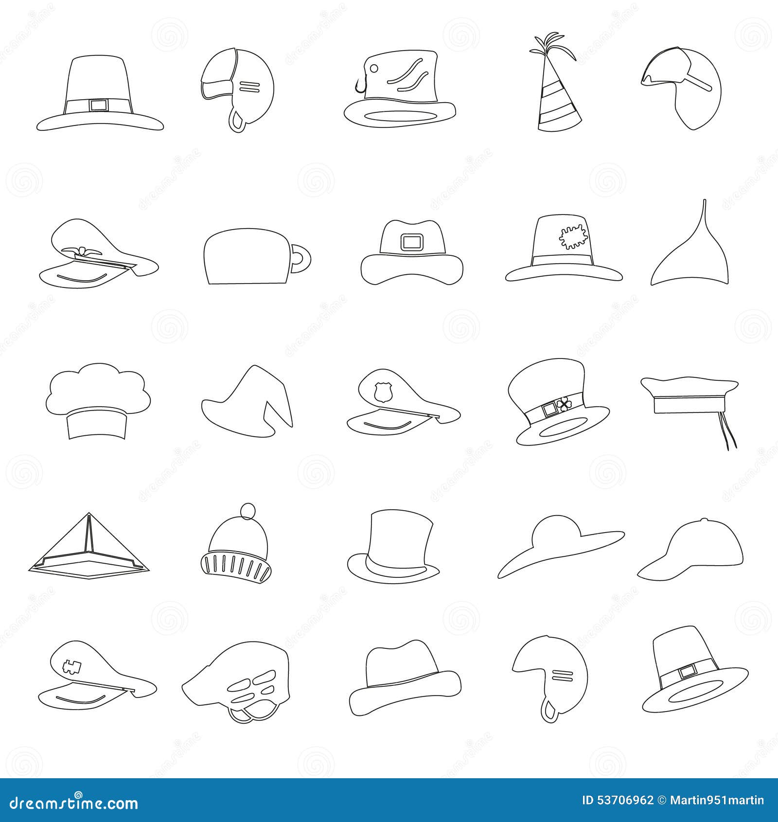 Various Black Hats Outline Icons Vector Set Eps10 Stock Vector ...