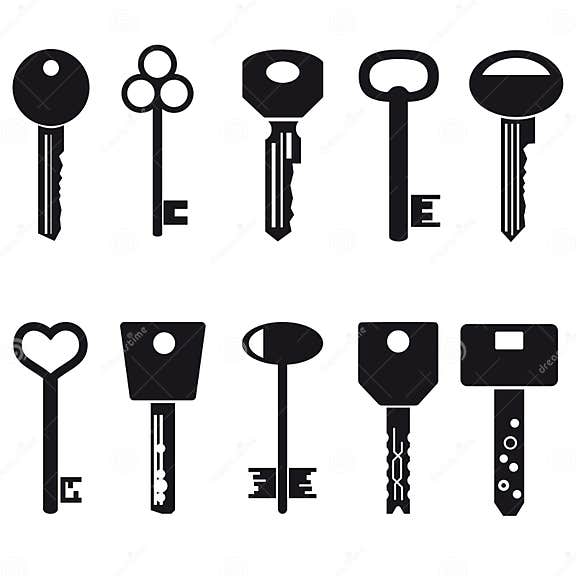 Various Black Keys Symbols for Open a Lock Eps10 Stock Illustration ...