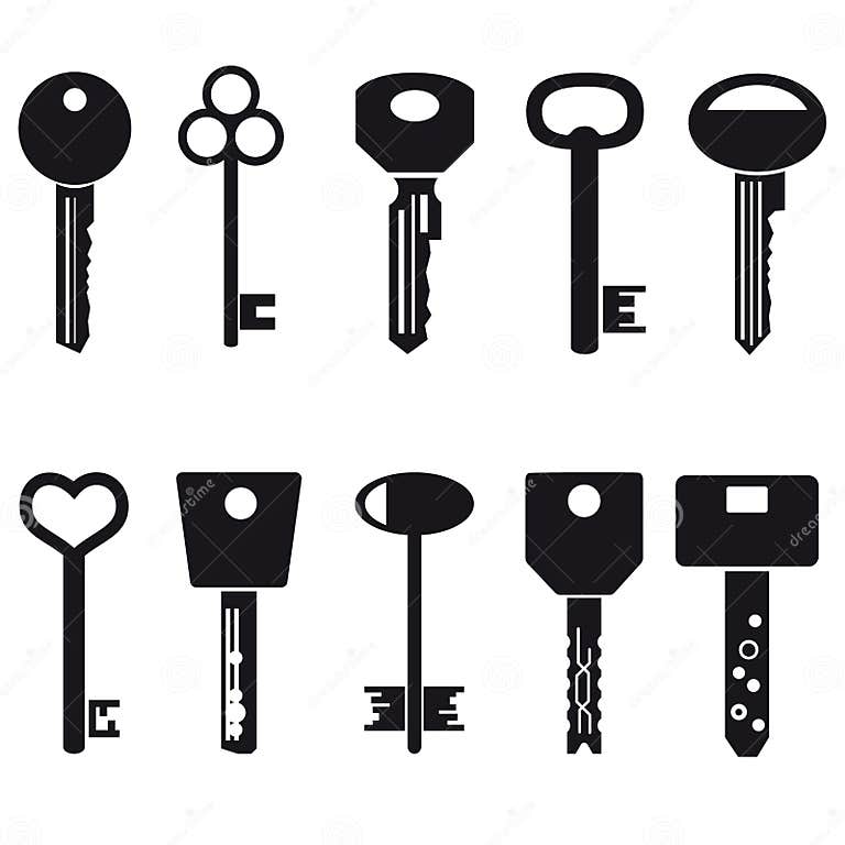 Various Black Keys Symbols for Open a Lock Eps10 Stock Illustration ...