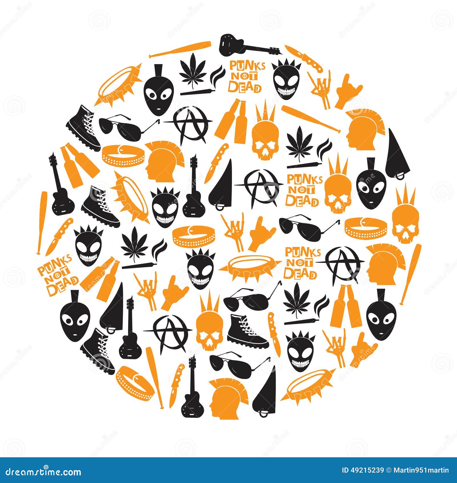 Various Black Punk Icons Set in Circle Stock Vector - Illustration of ...