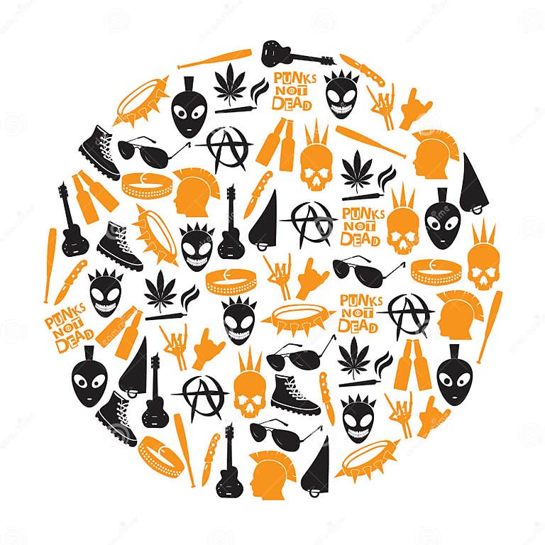 Various Black Punk Icons Set in Circle Stock Vector - Illustration of ...
