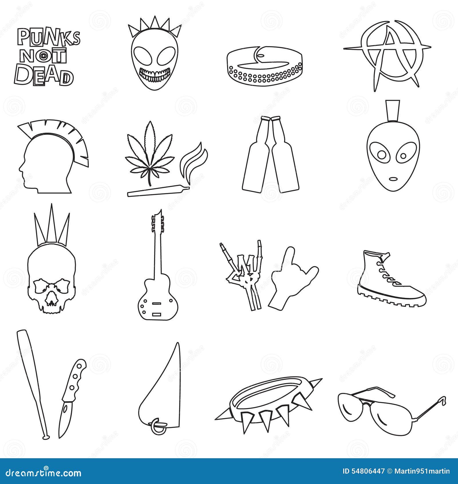 Various Black Punk Outline Icons Set Eps10 Stock Vector - Illustration ...