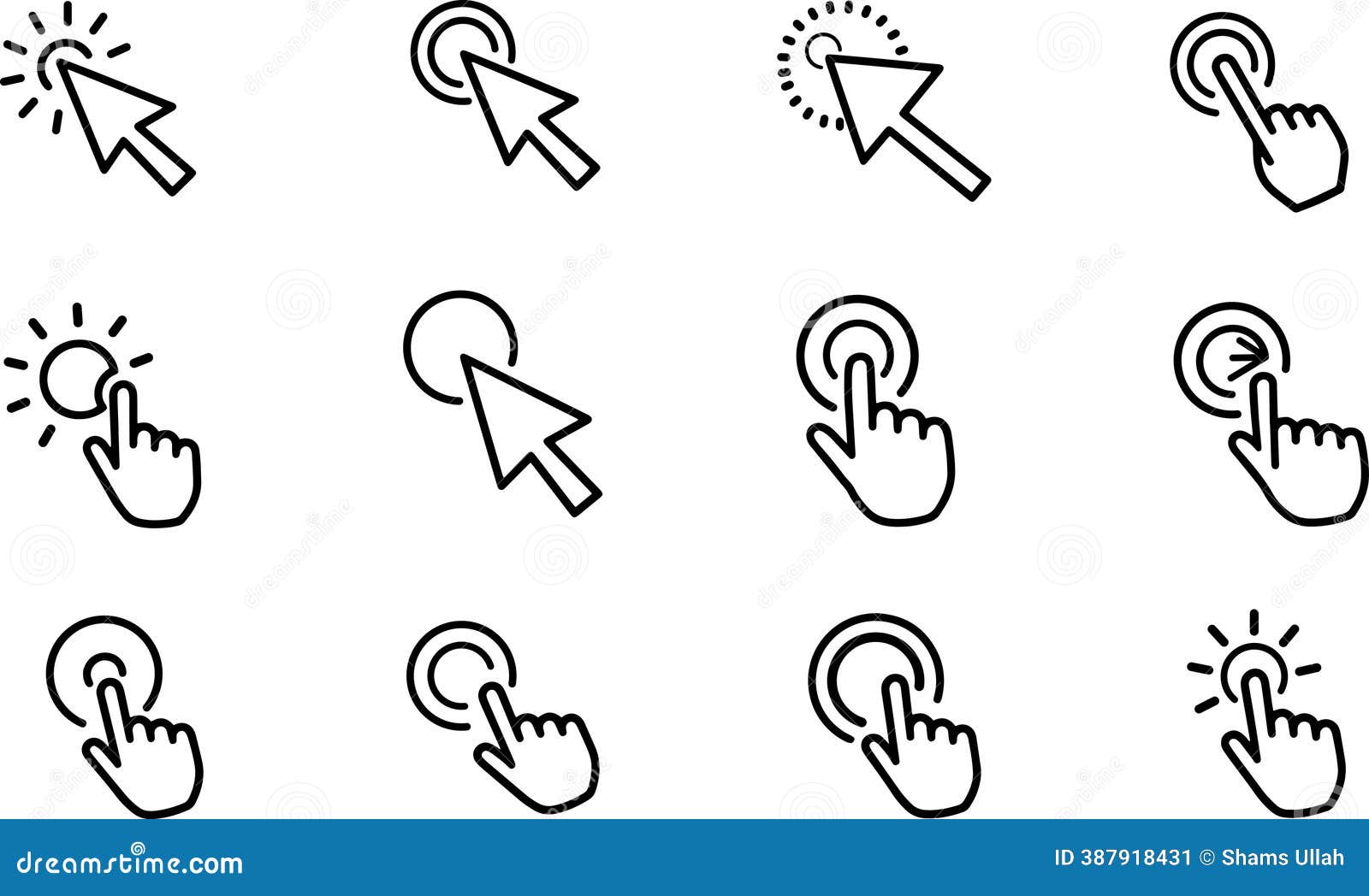 Pointers Clicking With Hand Vector Isolated Set Of Icons. Vector Hand ...