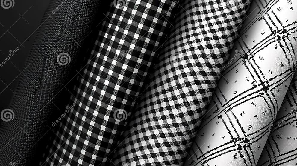 Various Black and White Fabrics Arranged Vertically Showcasing ...