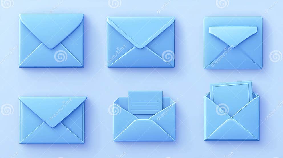 Various Blue Envelope Designs Displayed on a Light Background Showing ...