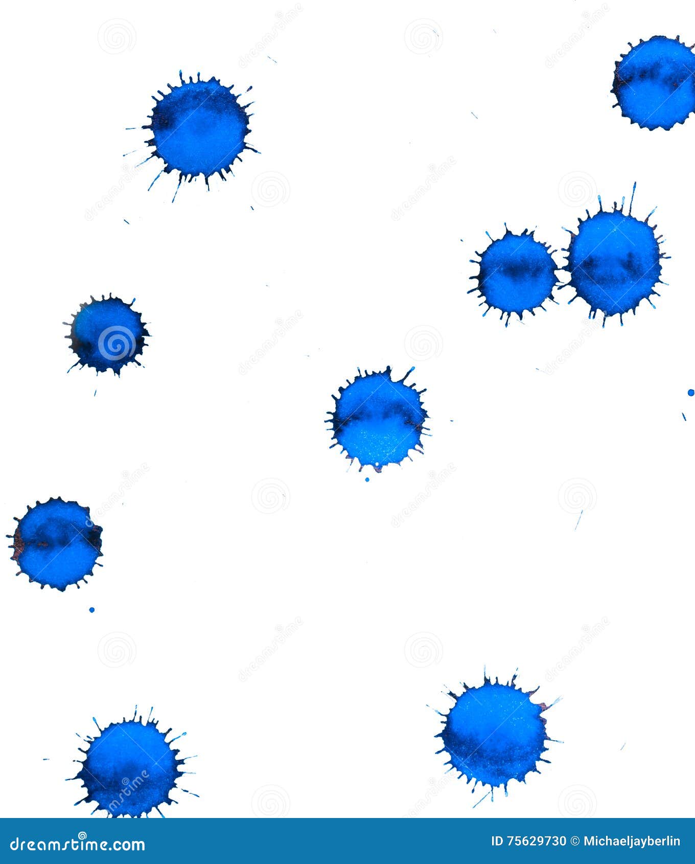 Various Blue Ink Splatters on Paper Stock Photo - Image of isolated ...