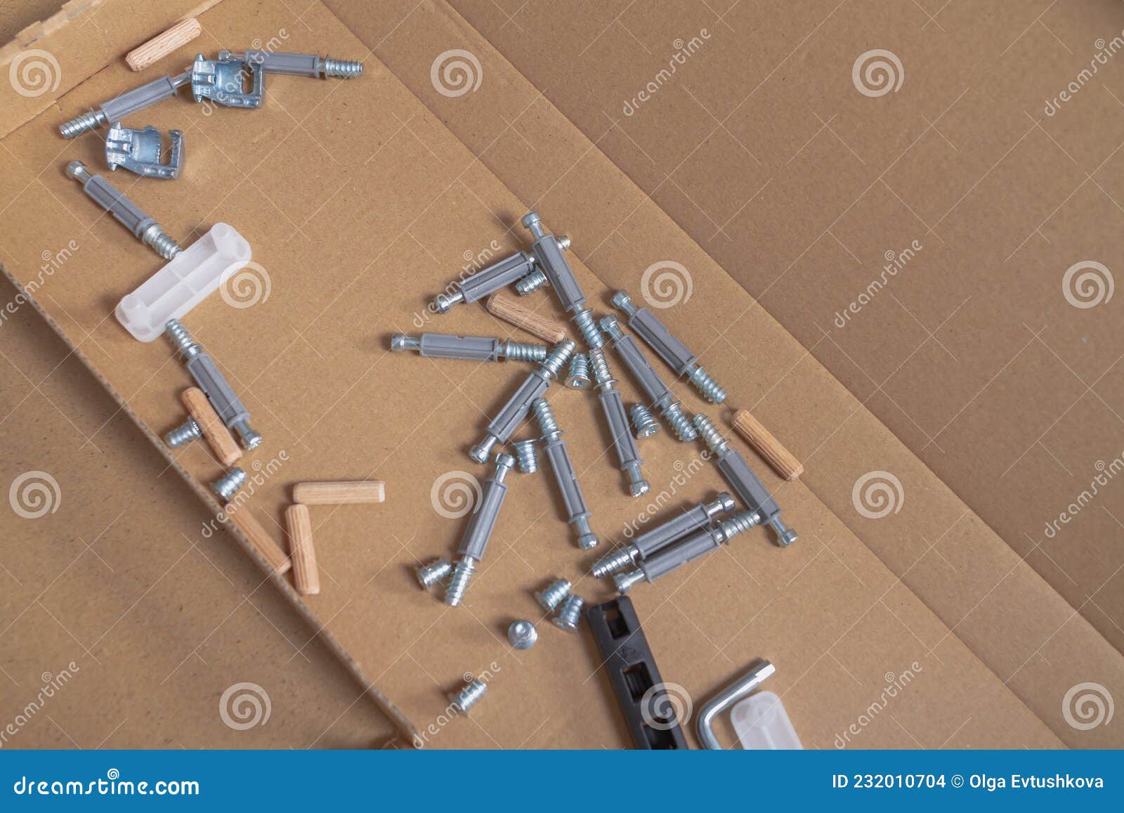 Various Bolts Screws Wooden Dowels Fasteners For Assembling Wooden