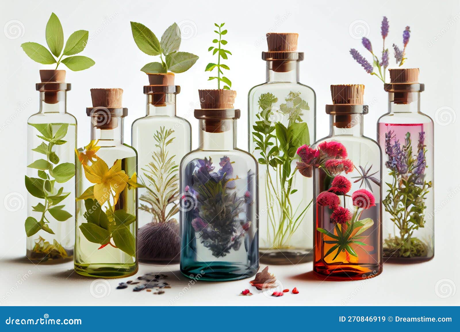 Various Bottle of Essential Oils and Essences of Fresh, (Created with ...