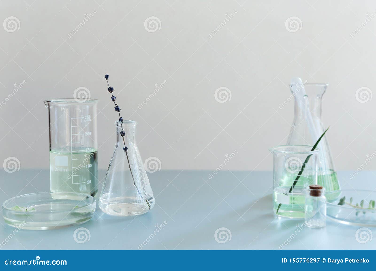 Various Bottles on Table in Laboratory Stock Image - Image of fluid ...
