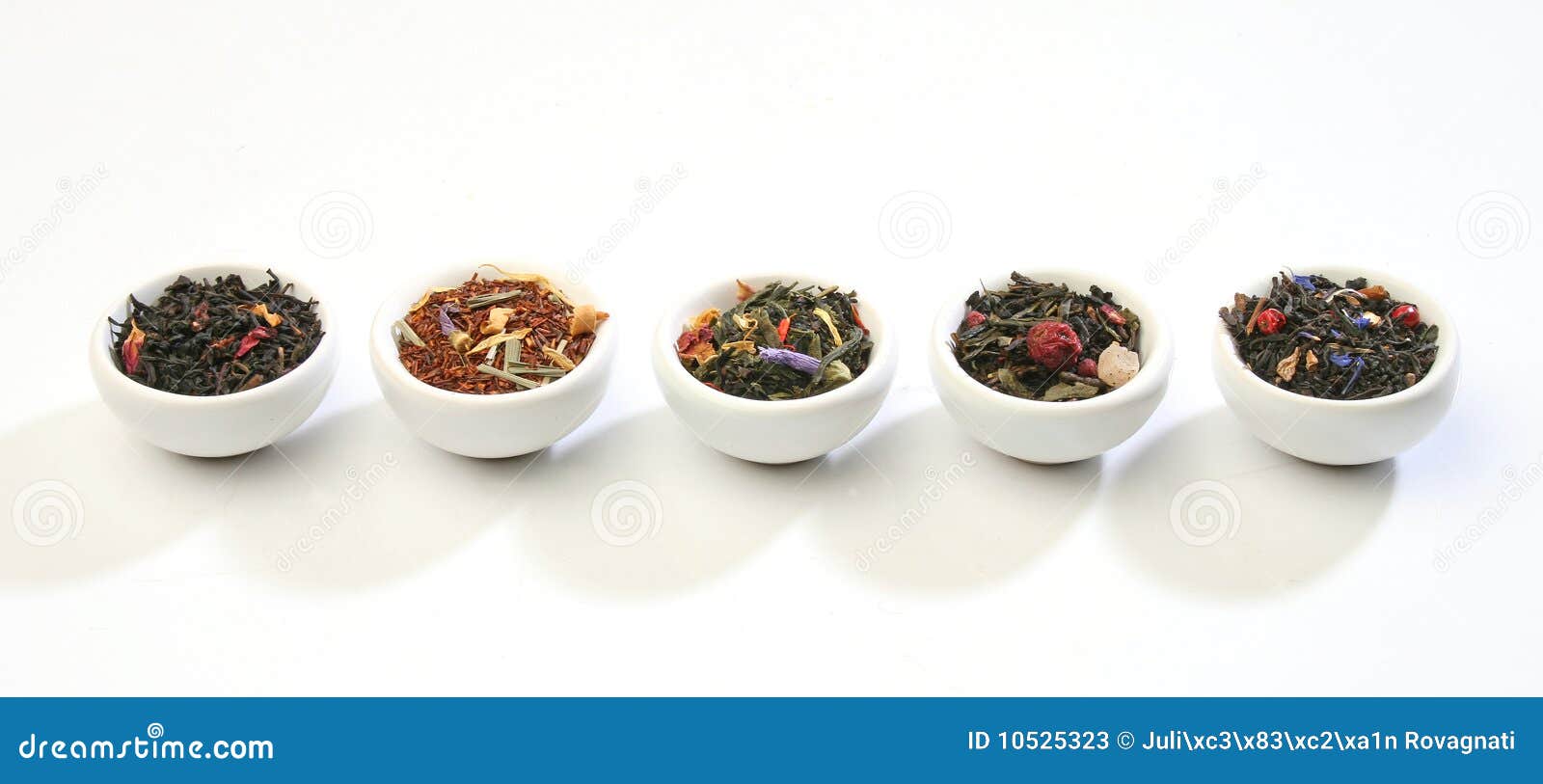 Various Bowls of Premium Tea Leaves Blends Stock Image - Image of ...