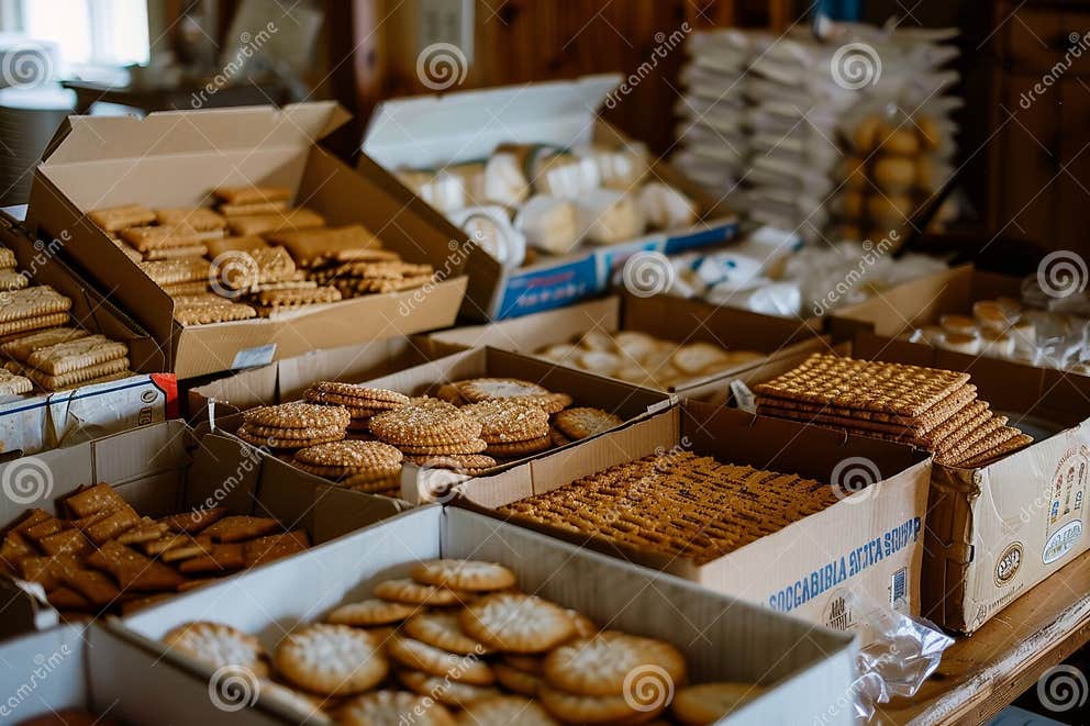 Various Boxes of Crackers and Cookies Neatly Arranged on a Table, Boxes ...