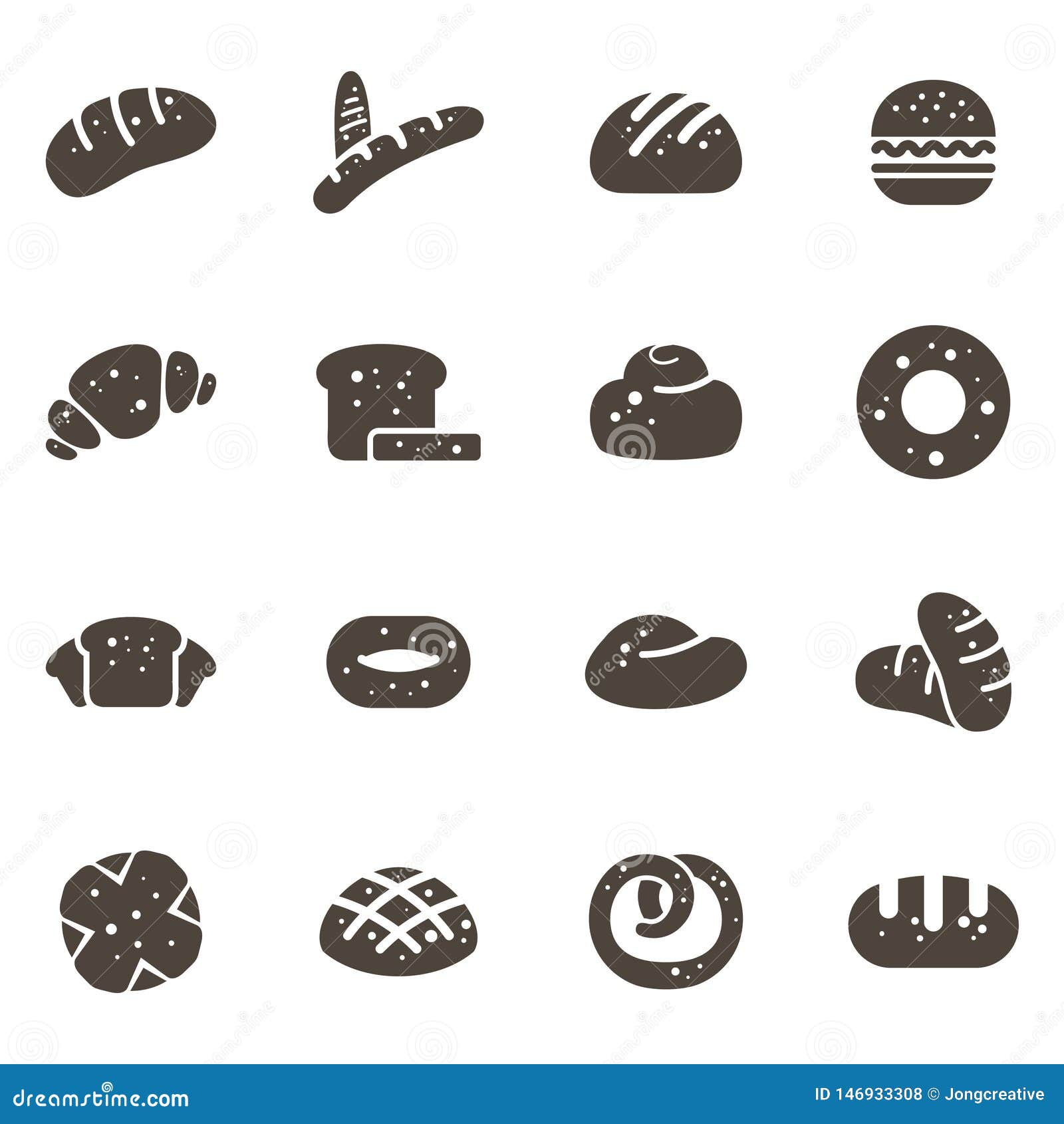 Various Bread Bakery Simple Icon Collection Stock Vector - Illustration ...