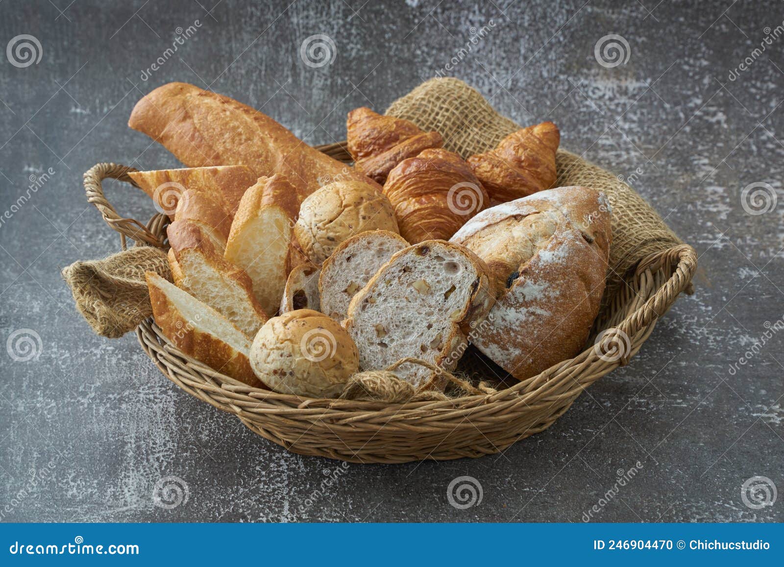 Various Bread in Basket (Mix of Bread) Stock Photo - Image of breakfast ...