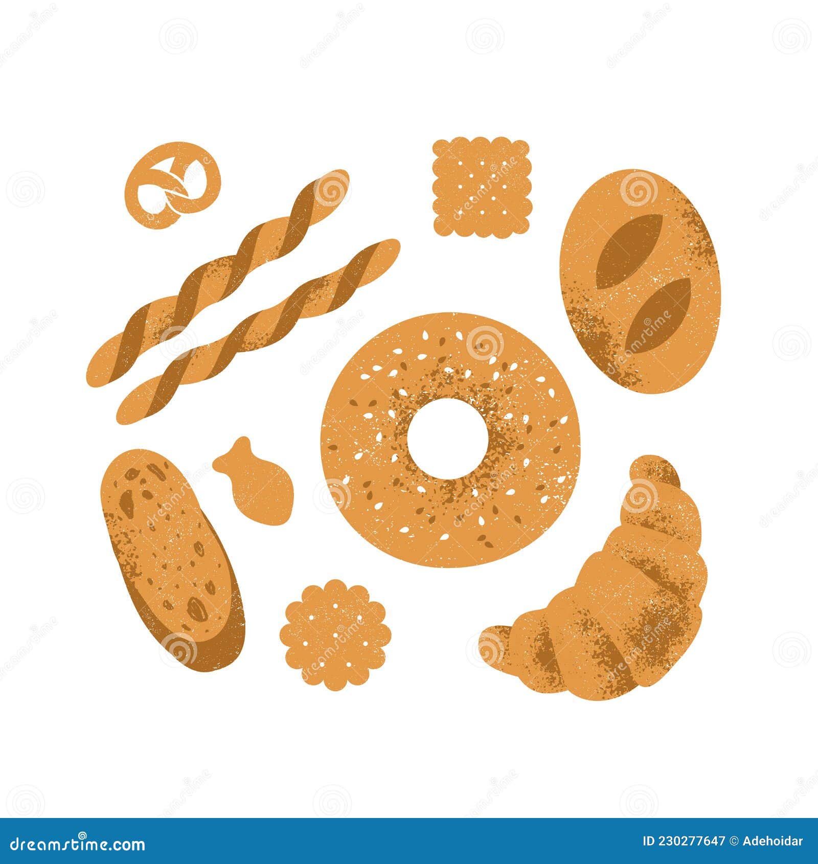 Various Bread Collection. Cute Bread Textured Illustration. Vector ...