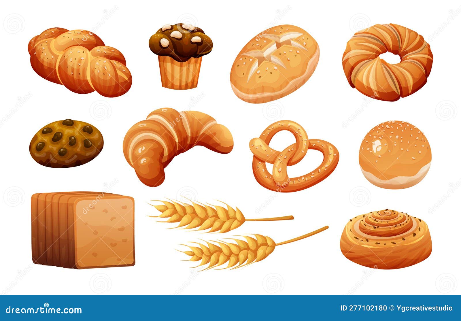 Various Breads Set. Bakery Pastry Products Stock Vector - Illustration ...