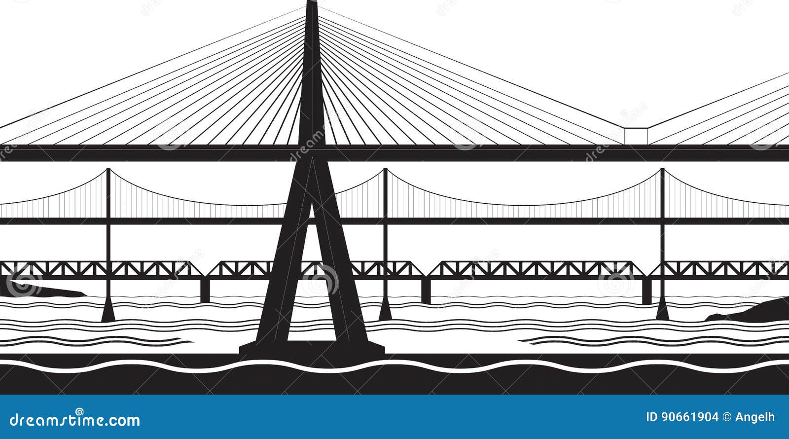 Six Various Bridges Illustrated Colorful, Flat Design Style. Bridges ...