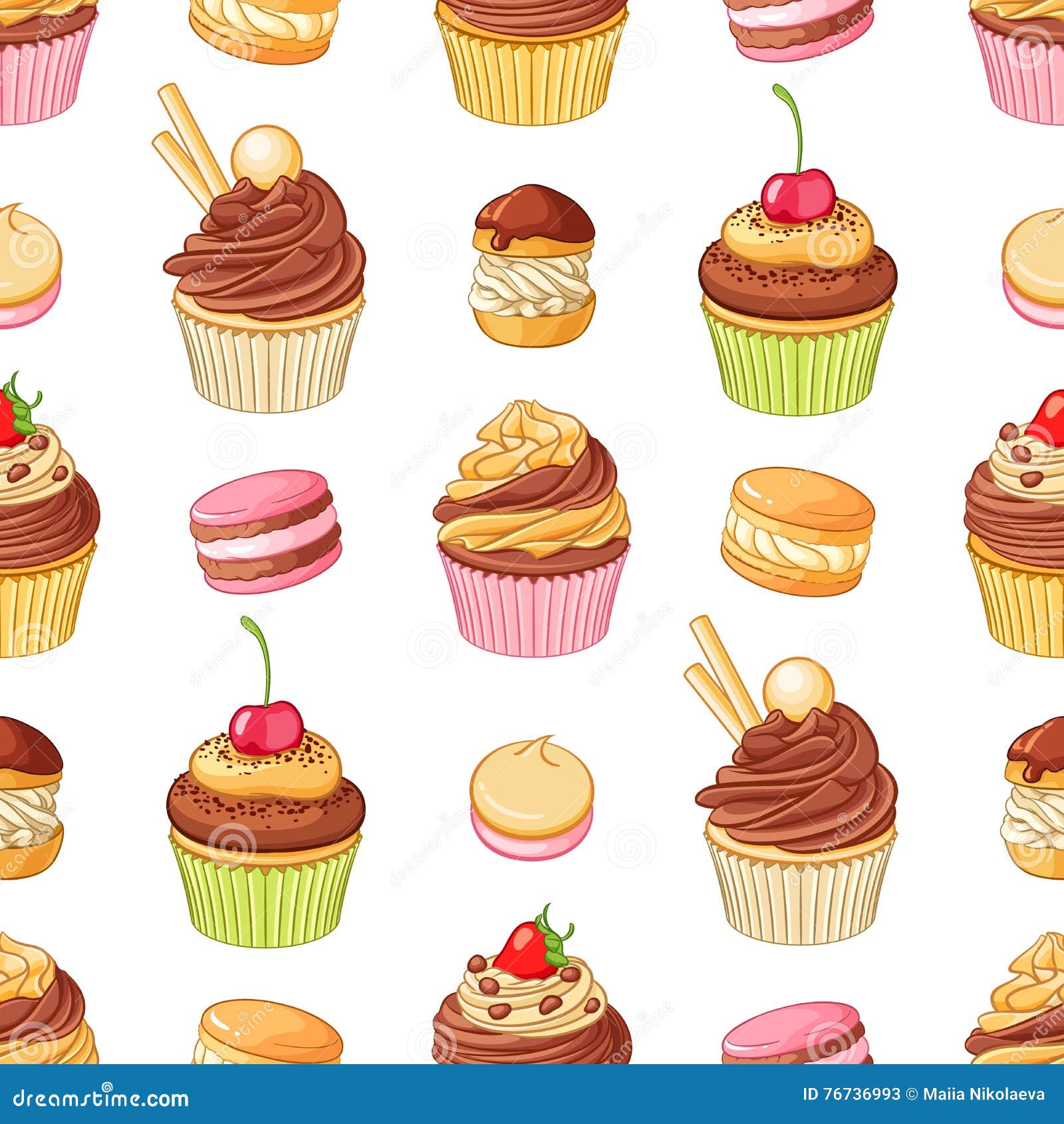 Various Bright Colorful Chocolate Desserts Seamless Vector Pattern On
