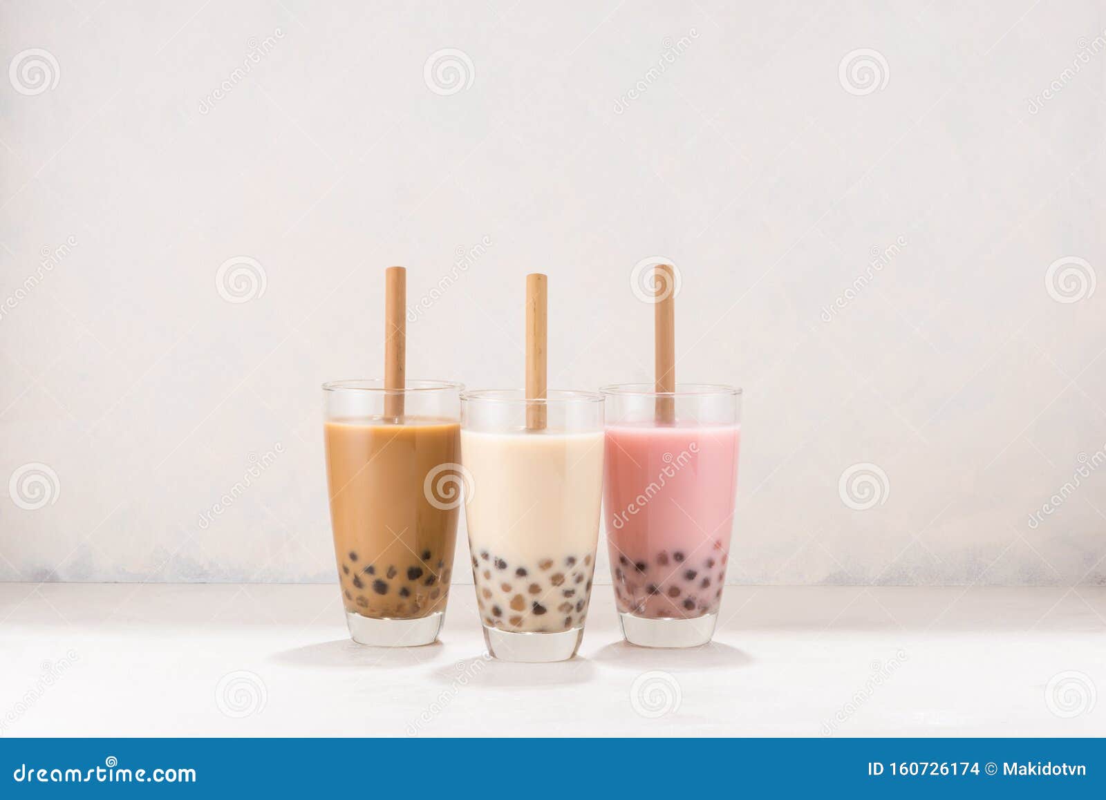 Various Bubble Tea in Glasses with Drink Straws on White Background ...