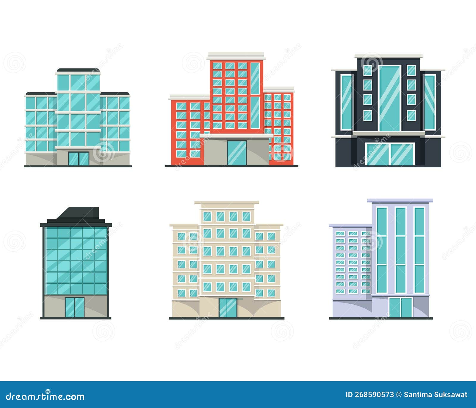 Various Buildings Flat Design Vector Illustration Stock Vector ...