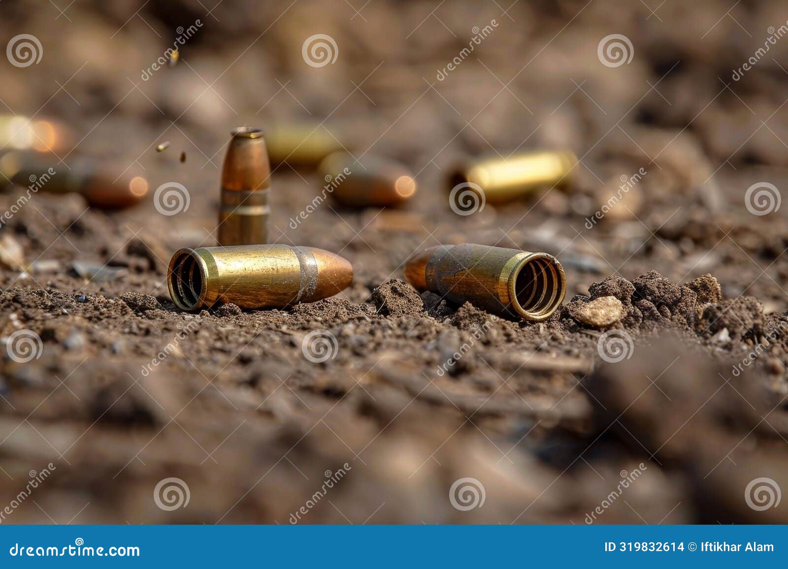 Various Bullets and Shell Casings Scattered on the Ground in a Chaotic ...