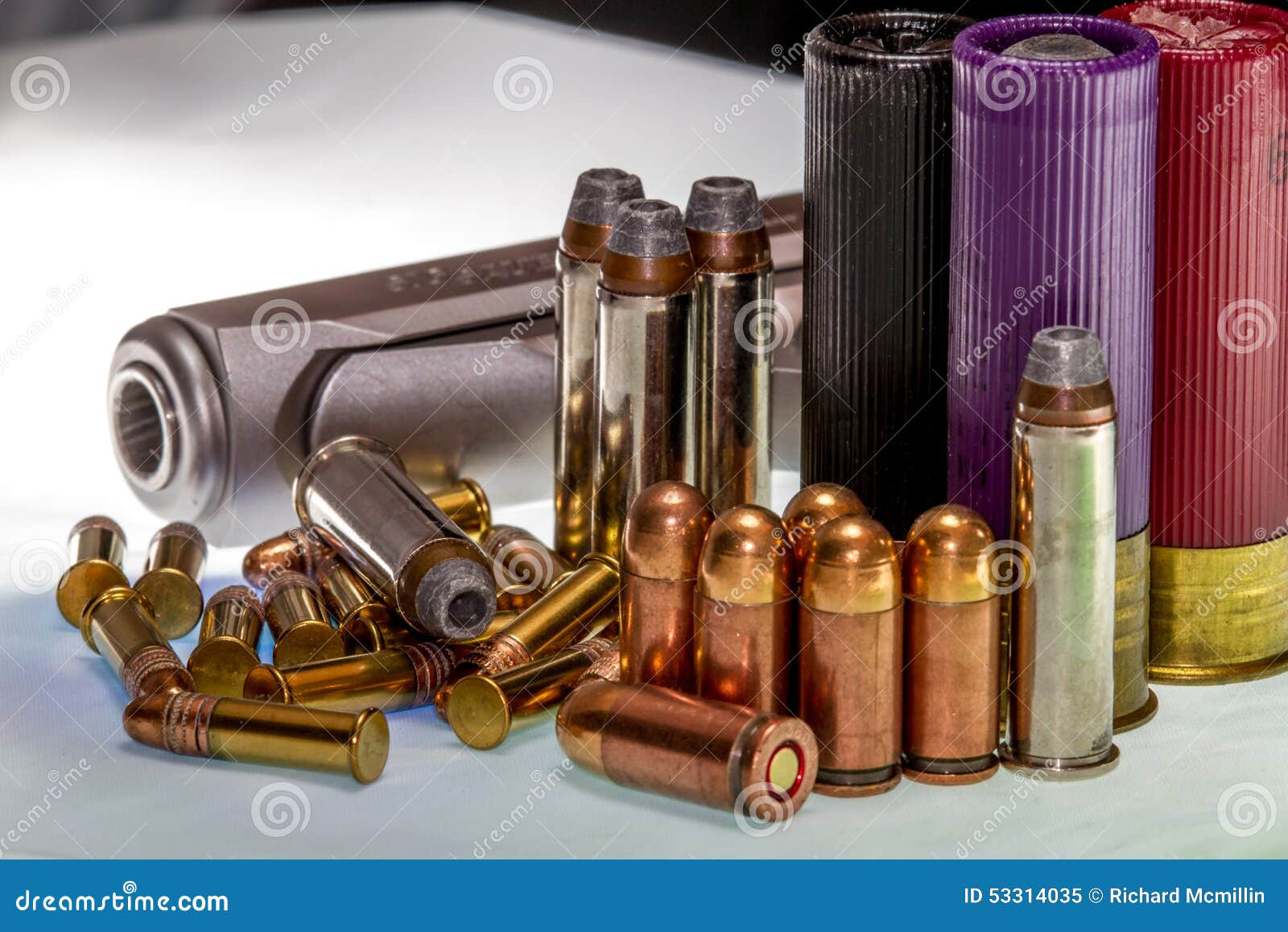 Various Bullets and Shells for Various Guns, with a Gun Stock Image ...