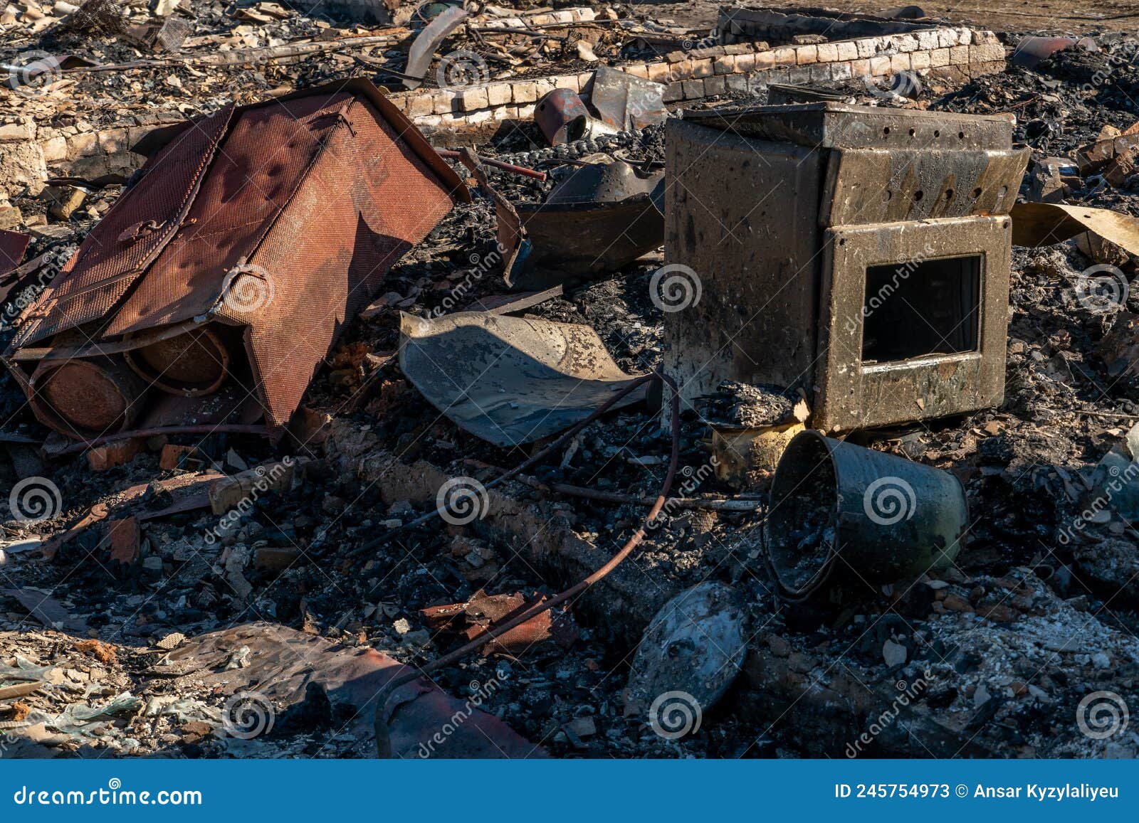 A Fire After A Shell Hit, War Actions Aftermath, Ukraine And Donbass ...