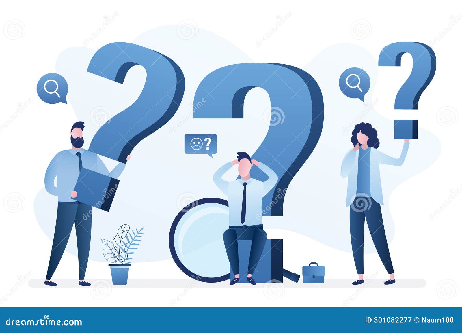 Various Business People with Big Question Marks. Employees Needs Help ...