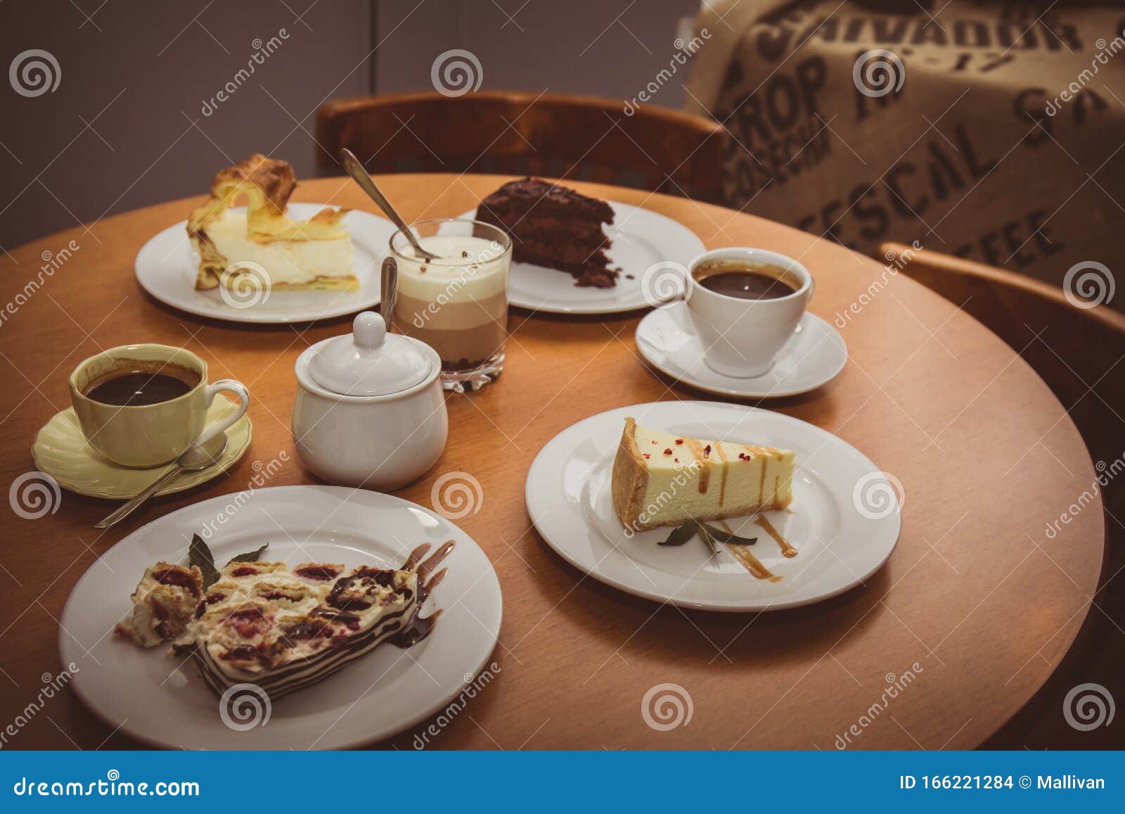 Coffee and Cakes on a Table in a Cafe Stock Photo - Image of chair ...