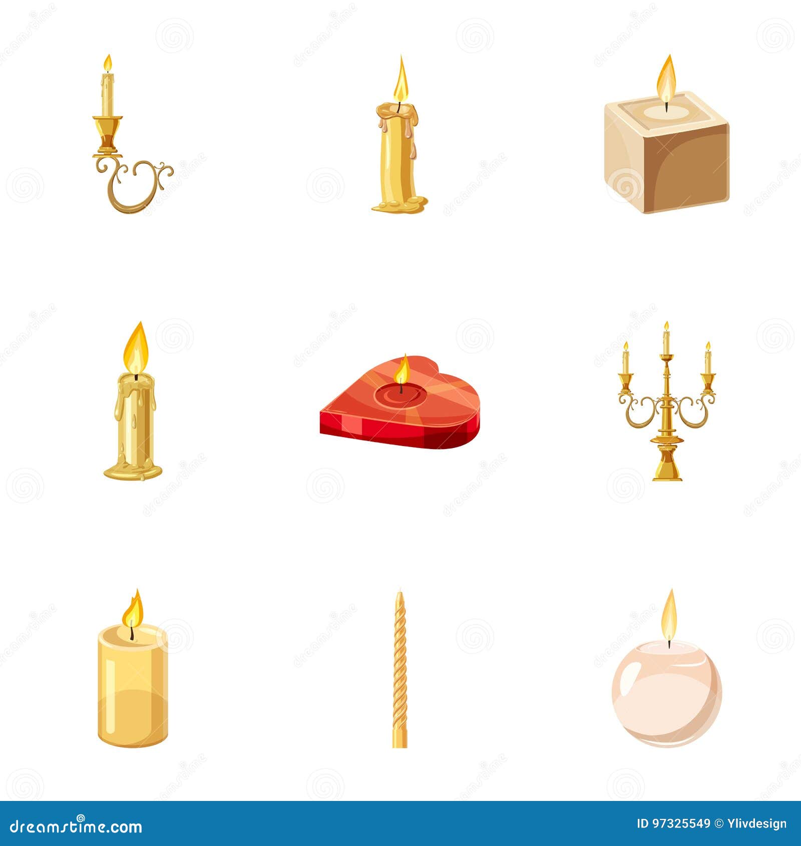 Various Candles Icons Set, Cartoon Style Stock Vector - Illustration of ...