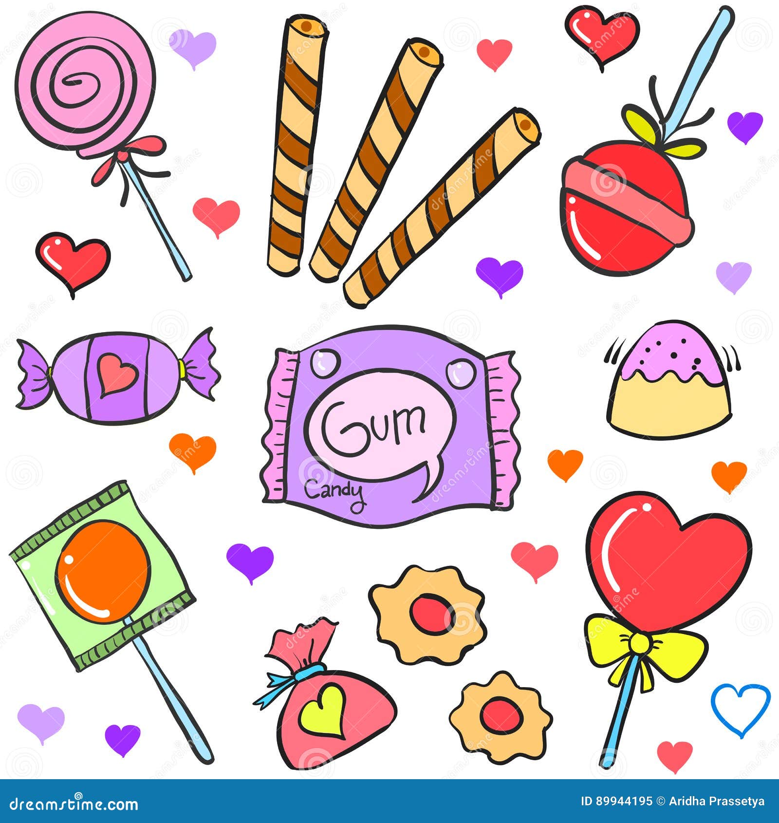 Various Candy Hand Draw Doodle Style Stock Vector - Illustration of ...