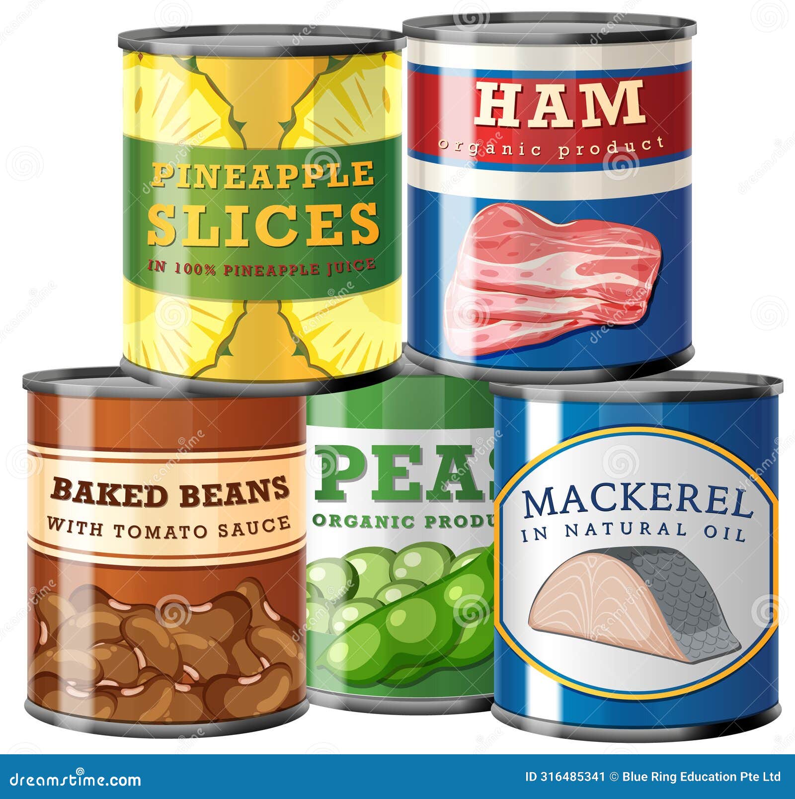 Various canned goods stock illustration. Illustration of pantry - 316485341
