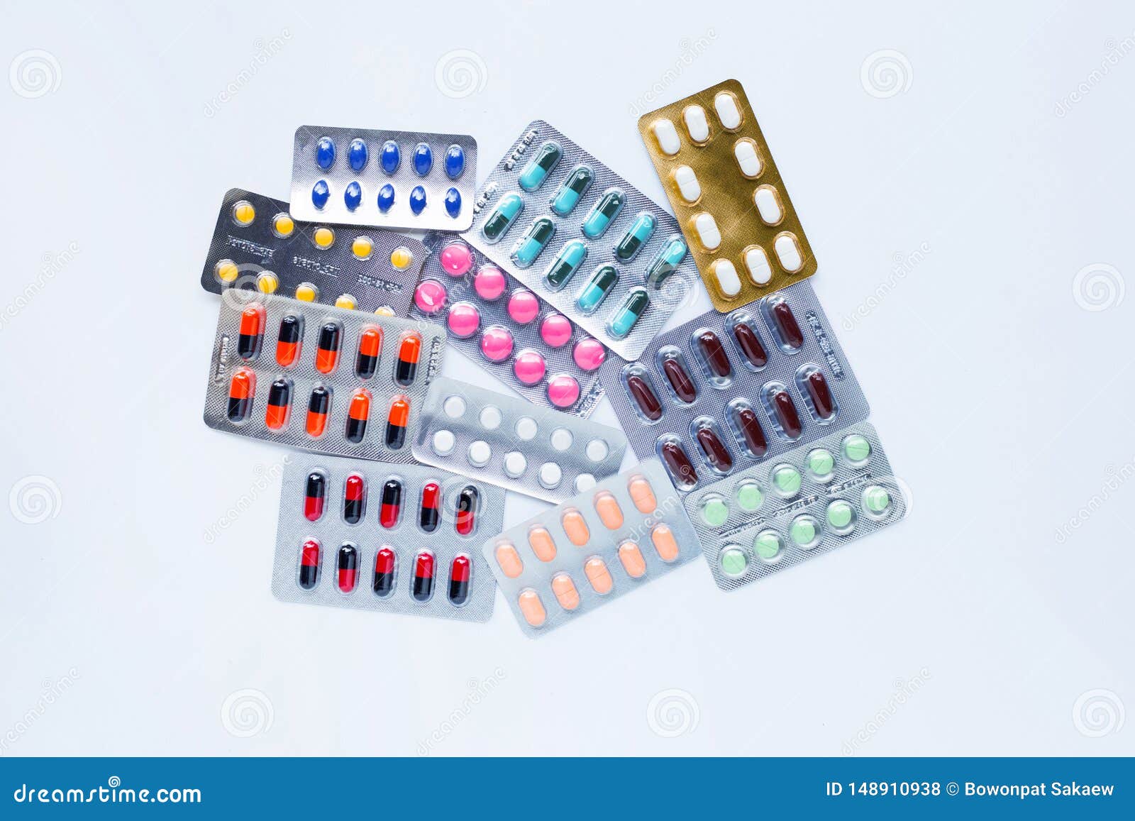 Various Capsule Medicines, Pills And Tablets In Blister Pack On White ... Various Capsule Medicines, Pills And Tablets In Blister Pack On White ...